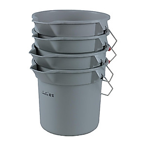 Qskely 3.5 Gallon Commercial Cleaning Plastic Buckets with Handles, Gray Industrial Round Utility Pail, 4-Pack