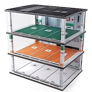 kivcmds Model Car Display Case 1:18 Scale Diecast Diorama Garage with Lights for Lego Alloy Car Collectibles Wood Storage Shelf,3 Tiers of 9 Parking Spaces