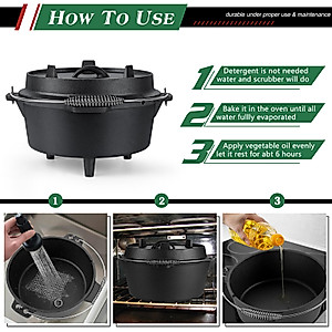 5QT Cast Iron Dutch Oven, HaSteeL Pre Seasoned Camping Pot & Lid Lifter, Large Heavy Duty Deep Pot with Feet & 2-In-1 Frying Skillet Lid, Great for Outdoor Stovetop Griddle Campfire Cooking Baking