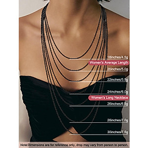 FOCALOOK Black Necklace Chain for Women 2mm 18 Inch Stainless Steel Rolo Cable Chain