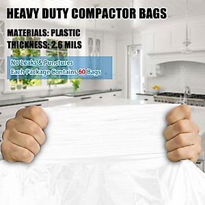 Miumoon 60-pack W10165294RB Trash Compactor Bags, 15-Inches, 2.6 mils Thickness, Fits 15-inch Rectangular Drawer Compactors, Compatible with whirlpool, kenmore, kitchenaid, Eco-Friendly - White