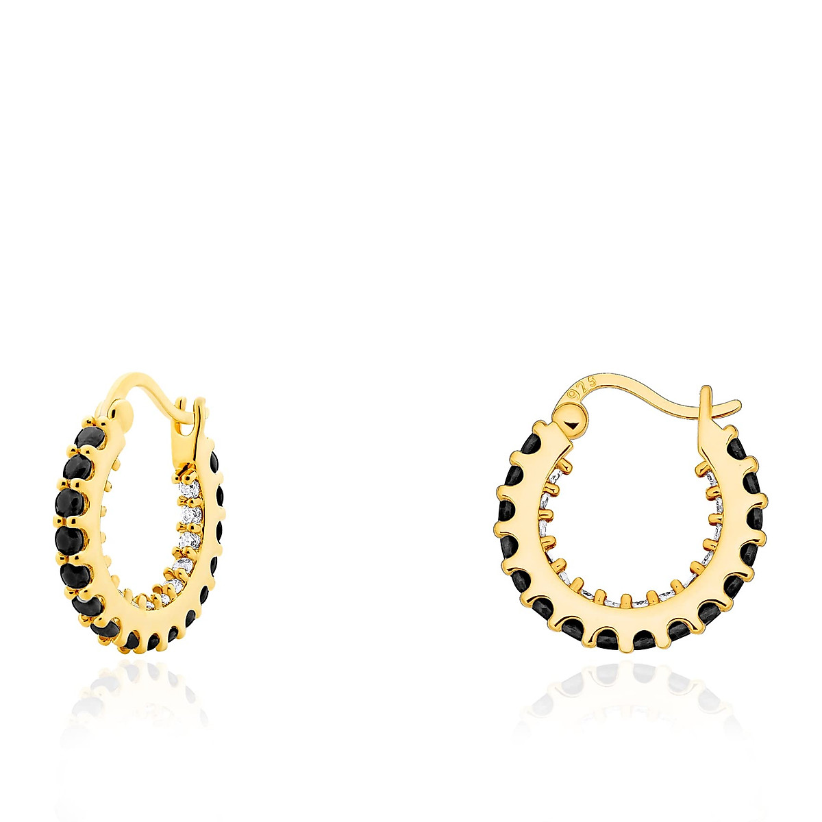 M.DUN - Hoop Earrings For Women 925 Stering Silver Post 18K Gold Plated CZ Micro Pave Dainty Round Chunky Silver Gold Multicolors Cubic Zirconia (hoop_black_S)