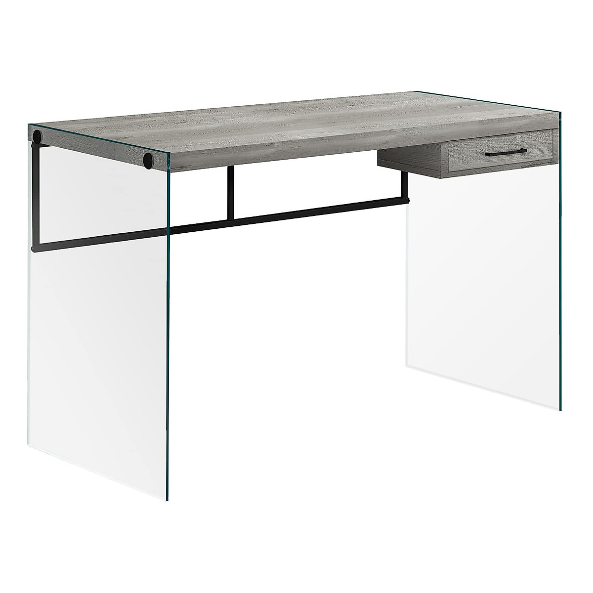 Monarch Specialties Computer Desk - Contemporary Writing Desk with Drawer - Tempered Glass Legs - 48"L (Grey Reclaimed Wood Look)