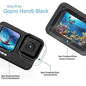 [9pcs] Hero 11 10 9 Screen Protector for GoPro Hero 11 10 9 Black, Ultra Clear Tempered Glass Screen Protector + Tempered Glass Lens Protector + Tempered Glass Front LCD Display Film for GoPro Hero 9 10 11 Action Camera