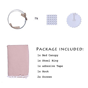 LOAOL Kids Bed Canopy with Pom Pom Cotton Canopy for Crib Baby Girl Netting Cover Canopy Crib Curtain Reading Nook Hanging Tent Nursery Play Game Castle House Decoration (White Pompom)