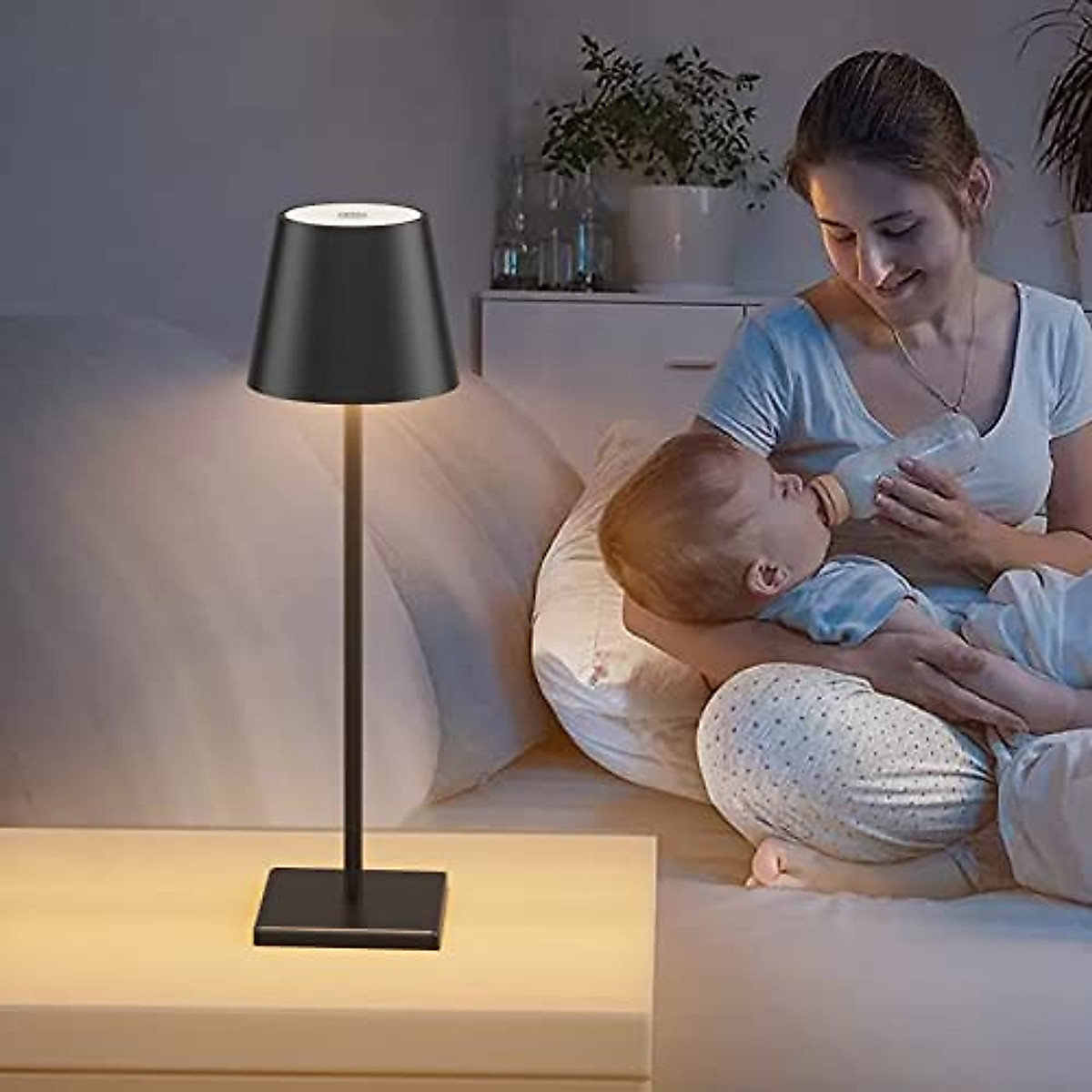 Howskys 2 Pack Black Cordless Table Lamp,5500mAh Battery Powered Table Lamp,3W Touch Rechargeable Battery Table Lamp 3000k Warm White,IP54 Indoor/Outdoor Table Lamp