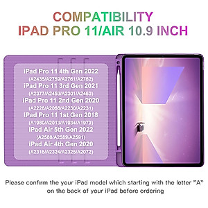 iPad Air 5th 2022/Air 4th 2020 Generation Case with Keyboard 10.9 Inch, 7 Colors Backlit- Detachable Bluetooth Keyboard- Slim Folio Stand with Pencil Holder for Pro 11 Inch 4th/3rd/2nd/1st Gen, Purple