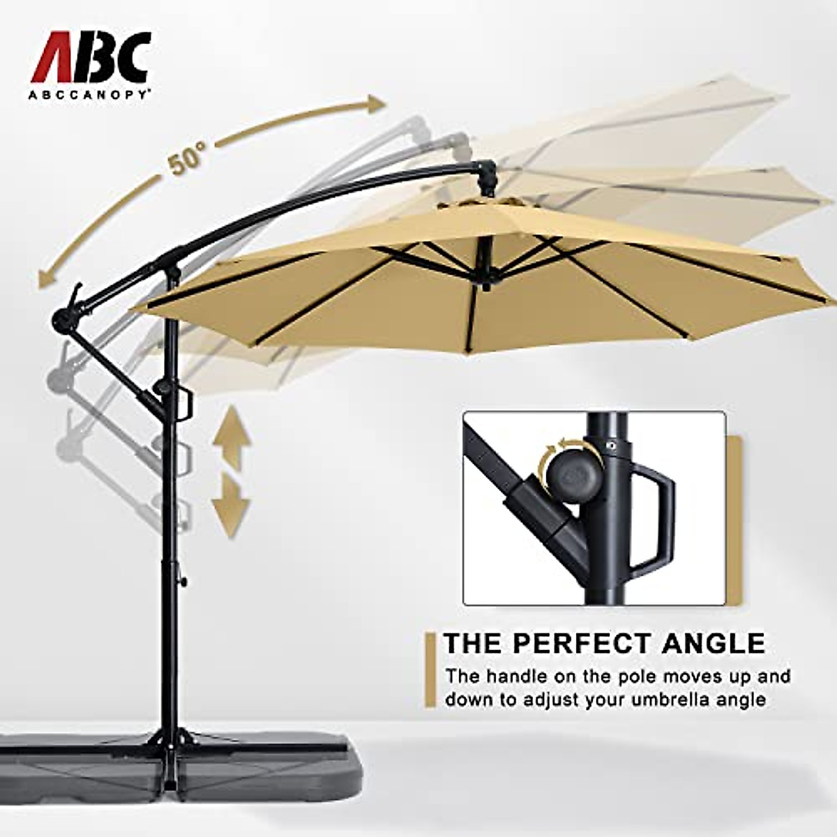 ABCCANOPY 10FT Cantilever Umbrella Offset Patio Umbrellas，Hanging Patio umbrella With Cross Base & Crank,Outdoor Umbrella for Garden,Deck,Pool,Yard (Khaki)