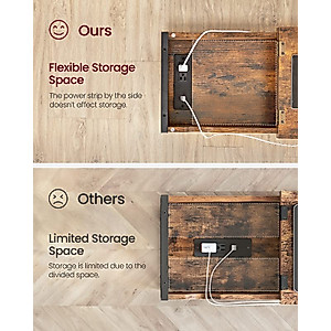 VASAGLE Side Table with Storage, End Table with USB Ports and Outlets, Nightstand with Charging Station, Fabric Bags, for Living Room, Bedroom, Rustic Brown and Black ULET310B01V1