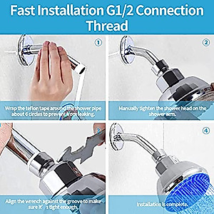 LED Shower Head with Light, 7 Color Light Automatically Changing LED Fixed Rainfall Adjustable High Pressure Quiet Light up Shower Heads Easy Installation for Kid Adult