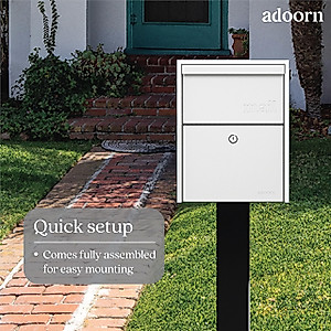 Adoorn Post Mount Mailbox, Large - Anti-Theft Locking Mailbox, Weatherproof Mailboxes for Outside The House, 15.5" H x 12" L x 18.5" D (White)