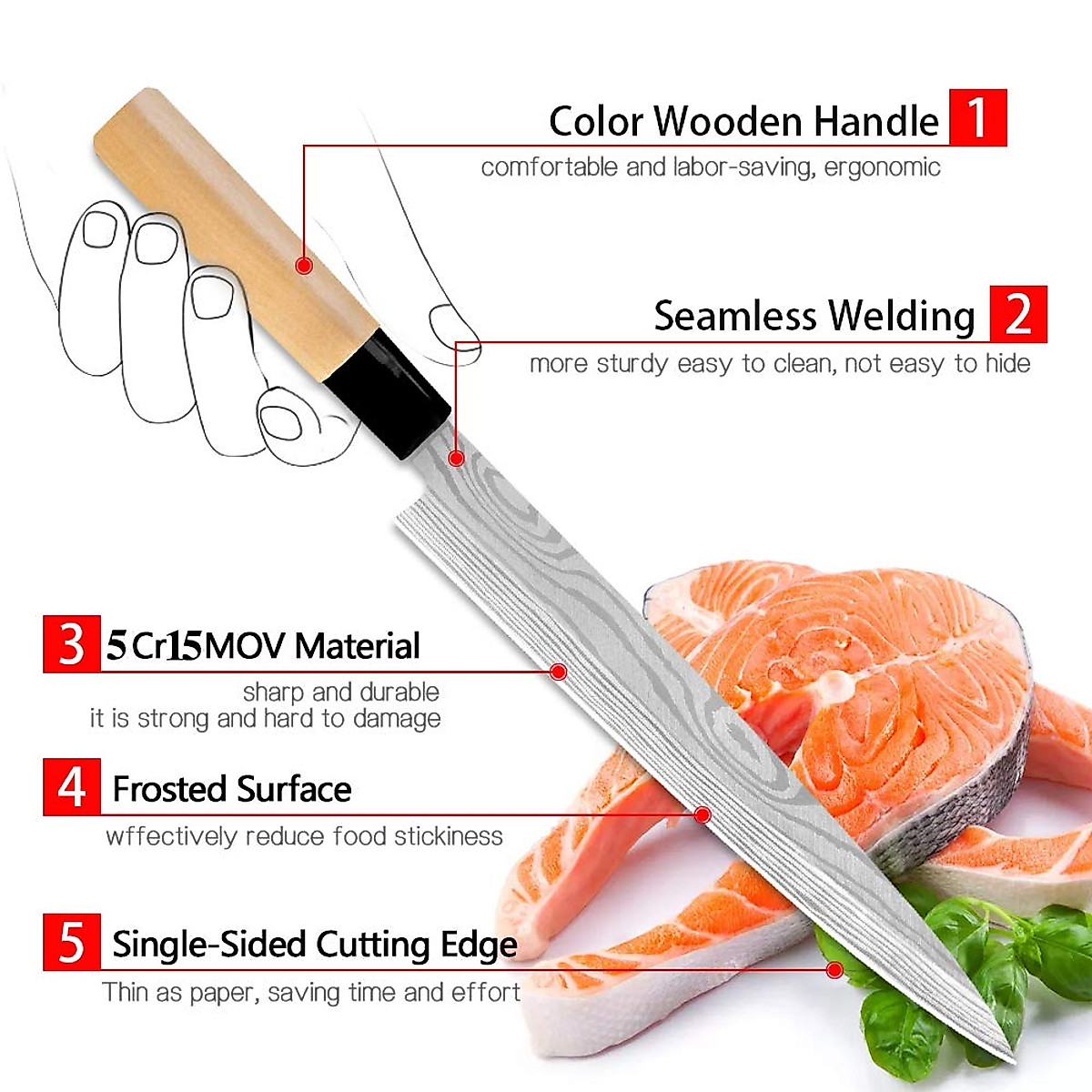 LIUZHANGYU 5Cr15Mov Stainless Steel Yanagi Sushi Sashimi Japanese Knife, 9.5'' (240mm), Wood Handle