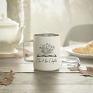 Hyturtle Book Gifts For Book Lovers 12oz Insulated Stainless Steel Mug With Lid & Spoon - Book Gifts For Women - Birthday Christmas Gifts For Book Lovers Librarian - Coffee Tea White Mug