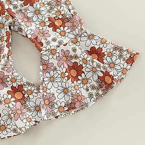 Infant Toddler Baby Girl Romper Jumpsuit Sleeveless Halter Floral One Piece Outfit Bell Bottom Overalls Summer Clothes (White, 12-18 Months)