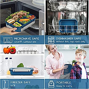 Lunch Box Kids, Bento Box Adult Lunch Box, Lunch Containers for Adults Kids Toddler, 1300ML-4 Compartment Bento Lunch Box w/ Food Picks Cake Cups, Microwave/Dishwasher/Freezer Safe, BPA Free (Blue)