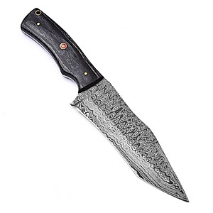 Handmade Damascus hunting Knife for Camping Outdoor l 11 Inches Damascus steel Fixed Blade with Black Pakkawood handle Bushcraft Knife with Sheath