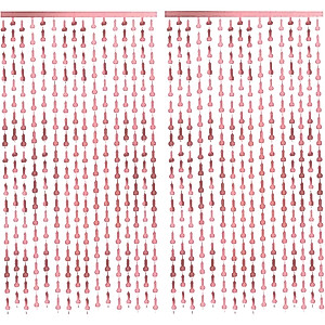 Bachelorette Party Decorations Rose Gold Fringe Curtains Bridal Shower Decorations Hen Party Rose Gold Pink Backdrop (2 Pack 3.2 x 6.6 ft) (Rose Gold)