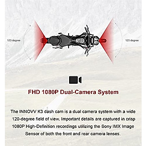 INNOVV K3 Dual Channel Motorcyle Motocam with WiFi, GPS, Parking Mode and IP67 Water-Resistant (microSD Card not Included)