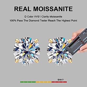 RAPRGOLD Moissanite Stud Earrings Lab Created 10K Real Yellow Gold Earrings Jewelry Gifts for Women Men, Solitaire Round Cut Moissanite Studs for Men Solid Gold in Secure Screw Back 1.60cttw 6mm