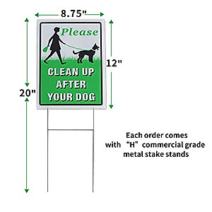 Please Clean Up After Your Dog 2 Pack, 12" x 9" Yard Sign with Metal Wire H-Stakes Included, No Pooping Dog Lawn Signs Double Sided