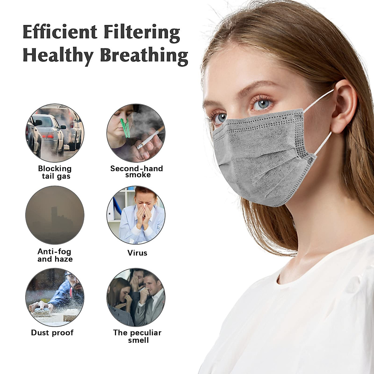 Wecolor 100 Pcs Disposable 3 Ply Earloop Face Masks, Suitable for Home, School, Office and Outdoors (Gray)