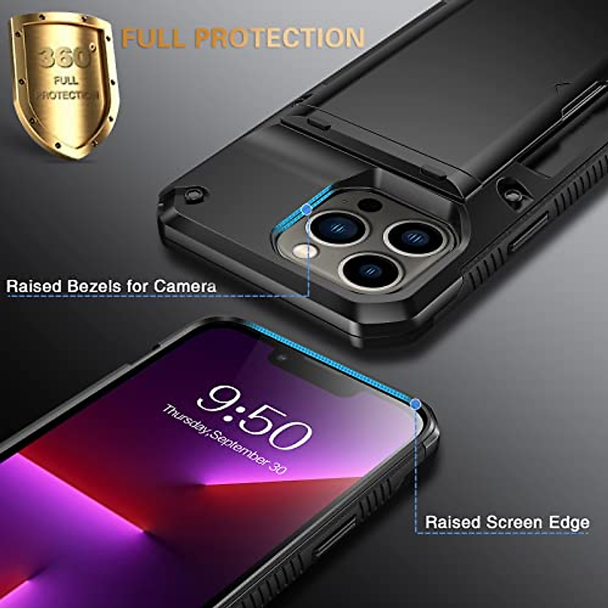 SUPBEC iPhone 13 Pro Max Wallet Case, Screen Protector x2, Hidden Card Slot, Military Grade Protection, 6.7" Black