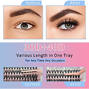 DIY Eyelash Extension Kit with 280 Pcs 30D+40D Lash Clusters, Bond and Seal and Lash Tweezers 9-16mm Mix Individual Lashes Kit for Eyelash Extensions Beginners Self Application DIY at Home, by KLHYIT