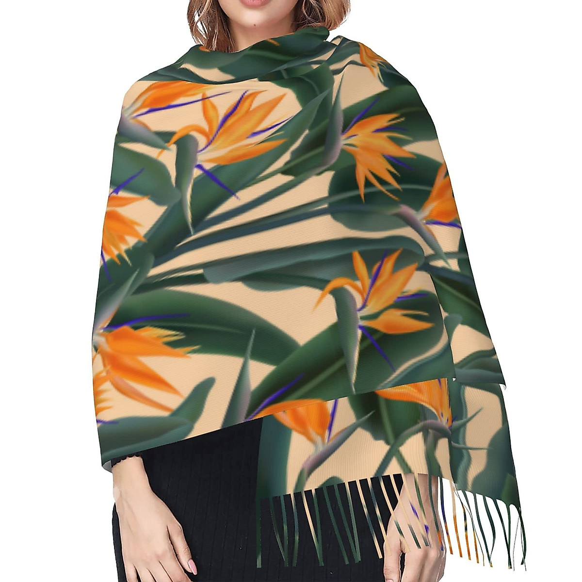 Cashmere Scarf Blanket with Tassel Bird of Paradise Womens Gifts Long Shawl Wraps Winter Stole
