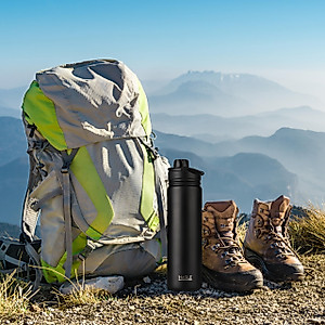 HASLE OUTFITTERS Insulated Water Bottle 22 oz Double Wall Stainless Steel Water Bottle Wide Mouth with Straw Lid & Spout Lid Keeps Cold or Hot(Black,8)