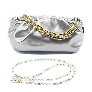 NAARIIAN Women‘s cloud-shape Metallic PU dumpling bags | Chunky chain clutch purses | Detachable shoulder strap Evening Handbags (Silver)