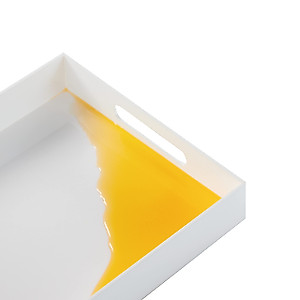 KEVJES Glossy White Acrylic Serving Tray with Handles-Acrylic Tray for Ottoman,Coffee Table, Breakfast, Tea, Food, Butler - Decorative Tray (12x12x2H Inch with, White)