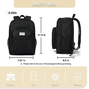 Telena School Backpack for Teen Girls Boys Lightweight Bookbag Backpack for Middle & High School with Bottle Side Pocket, Black Bookbag