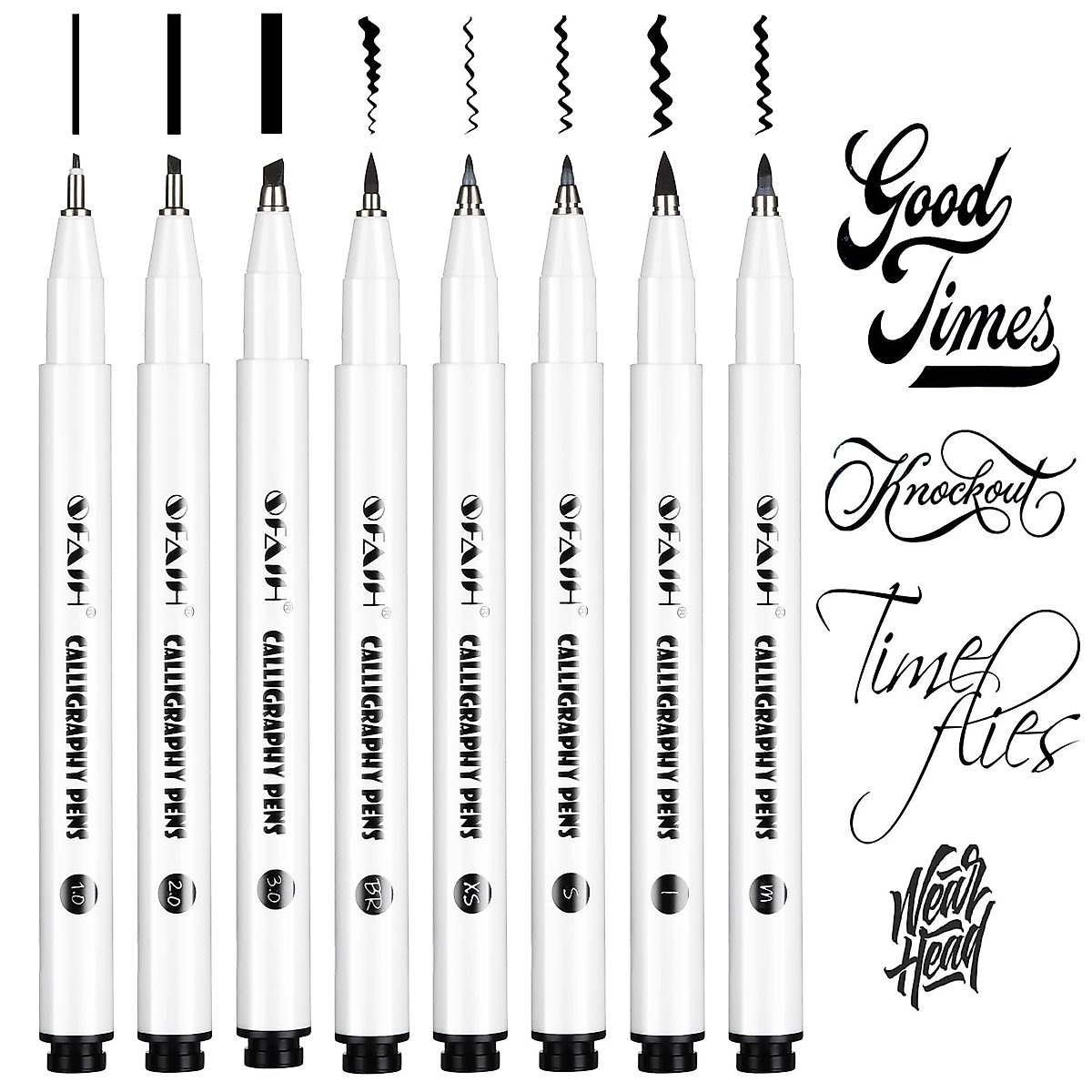 SFAIH Calligraphy Pens Markers Set - 8 Size Black Calligraphy Pens for Writing With Chisel Tip And Brush Tip, Calligraphy Pen Set for Beginners Adults
