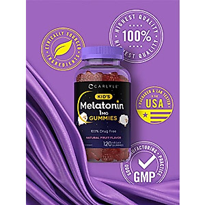 Carlyle Kids Melatonin Gummies | 1 mg 120 Count | Fruit Flavor Gummy | Vegan, Non-GMO, Gluten Free