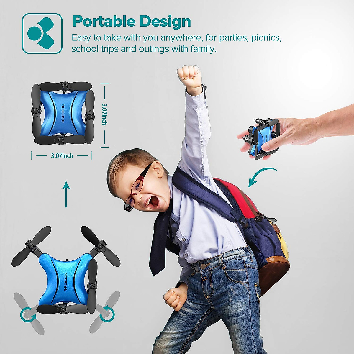 Drone with Camera, DROCON Spacekey 1080P Remote Control Drone for Kids Beginners, FPV Drone App Control, Gravity Control, One-key Return, 2 Batteries, 3 Speed Modes, Foldable Arms,Blue