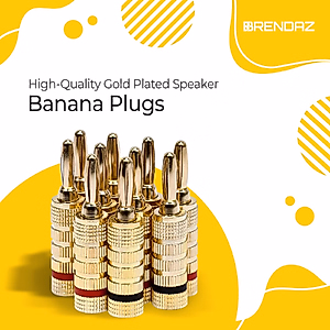 BRENDAZ Speaker Banana Plugs- Closed Screw Type 24k Gold Plated for Speaker Wire, Amplifiers and Sound Systems (5 Pair Banana Plugs) (10 psc)