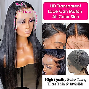 Subella 12A HD Lace Front Wigs Human Hair Pre Plucked Hairline with Baby Hair 180 Density 13x5 Brazilian Straight Human Hair Wigs for Black Women Natural Black Color (14inch)