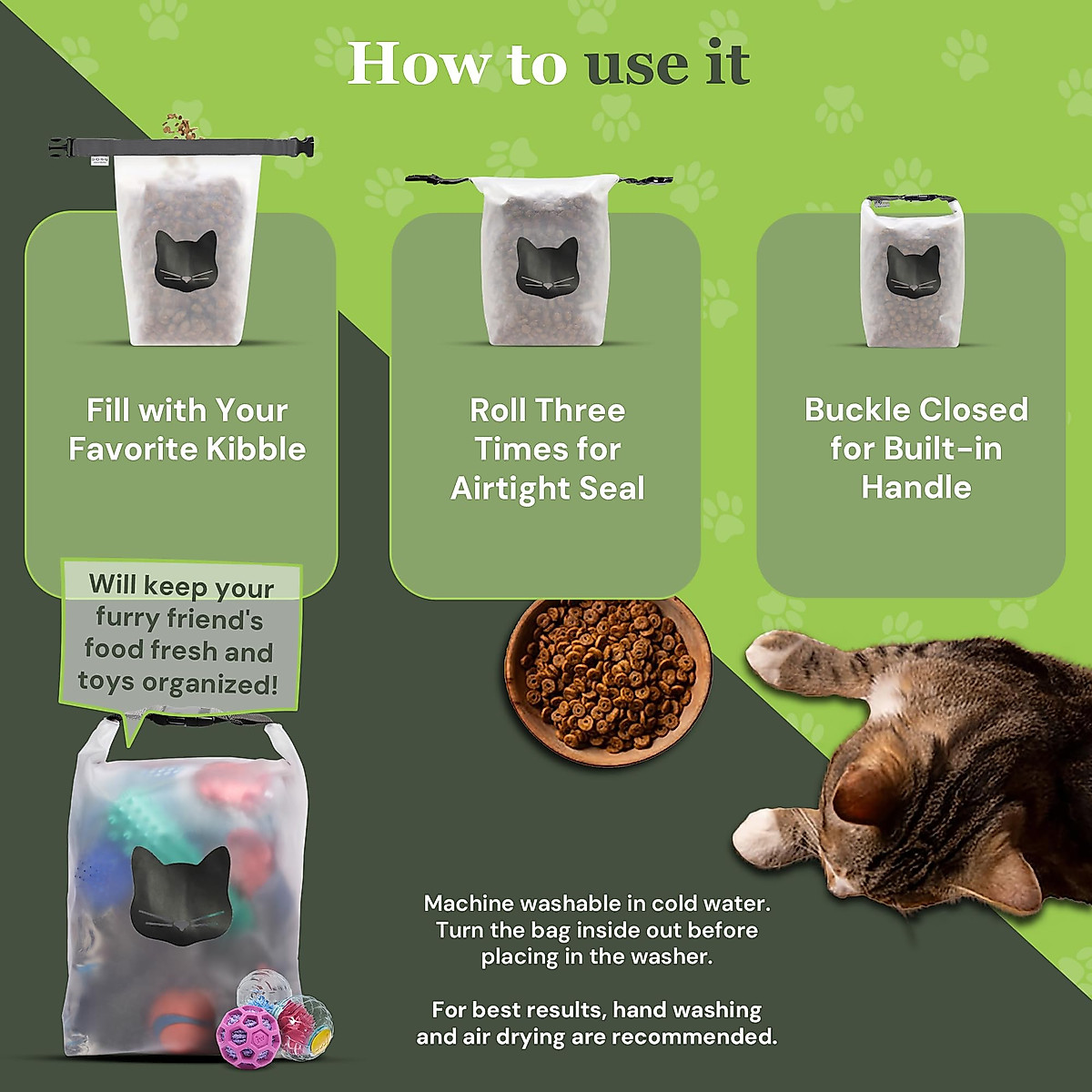 (re)zip Reusable Cat Pet Food Storage Bag | 14-Cup Capacity | Airtight Roll-Top Closure | Durable, BPA-Free PEVA | Translucent & Travel-Friendly | Keeps Kibble Fresh & Organized | Machine Washable