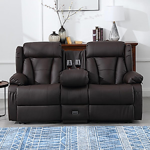 IBTKIG 72.8" Loveseat Recliner RV Sofa, Manual Recliner Loveseat with Console, Cup Holders, USB & Type-C Charge Ports, Built-in Outlets and Middle Storage Drawer, Double Reclining Sofa for Living Room