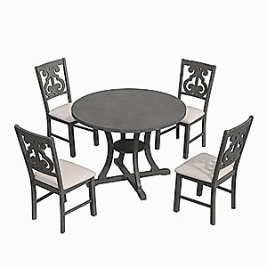 FIQHOME Dining Table Set, 5-Piece Round Dining Table and Chair Set with Special-Shaped Legs and an Exquisitely Designed Hollow Chair Back in The Dining Room,Grey