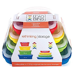 Kitchen + Home Thin Bins Collapsible Containers – Set of 4 Rectangle Silicone Food Storage Containers – BPA Free, Microwave, Dishwasher and Freezer Safe