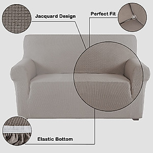 Flamingo P High Stretch Sofa Slipcover Non Slip Armchair Cover for Living Room Washable Pet Furniture Protector Covers with Elastic Bottom, Thick Jacquard Fabric (Small, Taupe)
