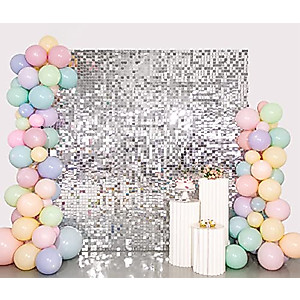 Shimmer Wall Backdrop Panels Silver Sequin Wall Backdrop Decoration for Birthday, Anniversary Wedding Engagement Party Decoration,12 Pieces