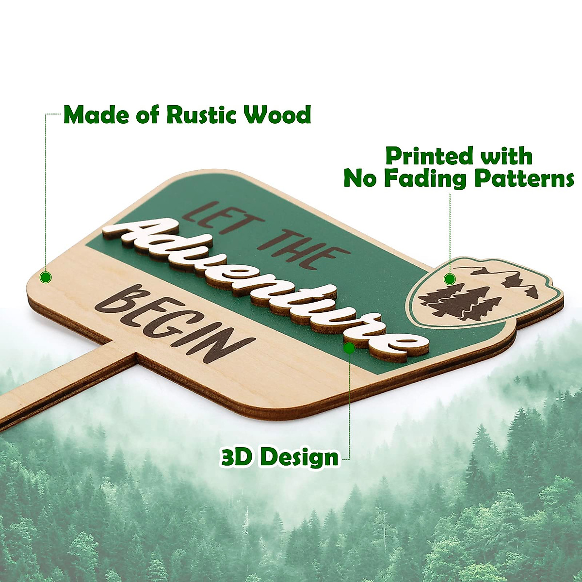 Huray Rayho National Park Cake Topper Let the Adventure Begin Wooden Cake Decoration for Natural Adventure Theme Sage Green Baby Shower Engagement Wedding Birthday Party Centerpiece