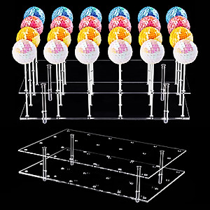 NiHome Cake Pop Stand 24 Holes Aryclic Display Stands for Dessert Table 2-Tier Cupcake Lollipop Candy Display for Wedding Party Anniversary Holiday Celebration (Rectangle)