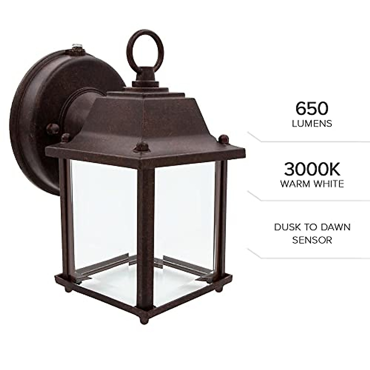 Maxxima LED Porch Lantern Outdoor Wall Light - Aged Bronze with Clear Glass, 3000K Warm White, 650 Lumens, Dusk to Dawn Photocell Light Sensor, Patio or Porch Sconce Fixture, Exterior Lighting - Brown