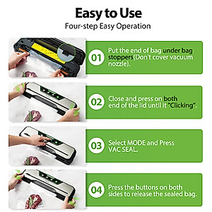 Automatic Food Vacuum Sealer Machine | Aeitto® 80KPa 8-In-1 Food Vacuum Saver with Starter Kits | 15 Bags, Pulse Function, Moist&Dry Mode and External VAC for Jars and Containers | Build-in Cutter | LED Indicator | Easy to Clean | Sous Vide