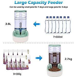 Automatic Dog Cat Feeder and Water Dispenser Gravity Food Feeder and Waterer Set with Pet Food Bowl for Small Medium Dog Puppy Kitten, Large Capacity 1 Gallon x 2