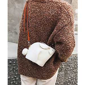 QZUnique Rabbit Shape Handbag Women's Lovely Plush Toy Crossbody Bag Rope Strap Shoulder Bag