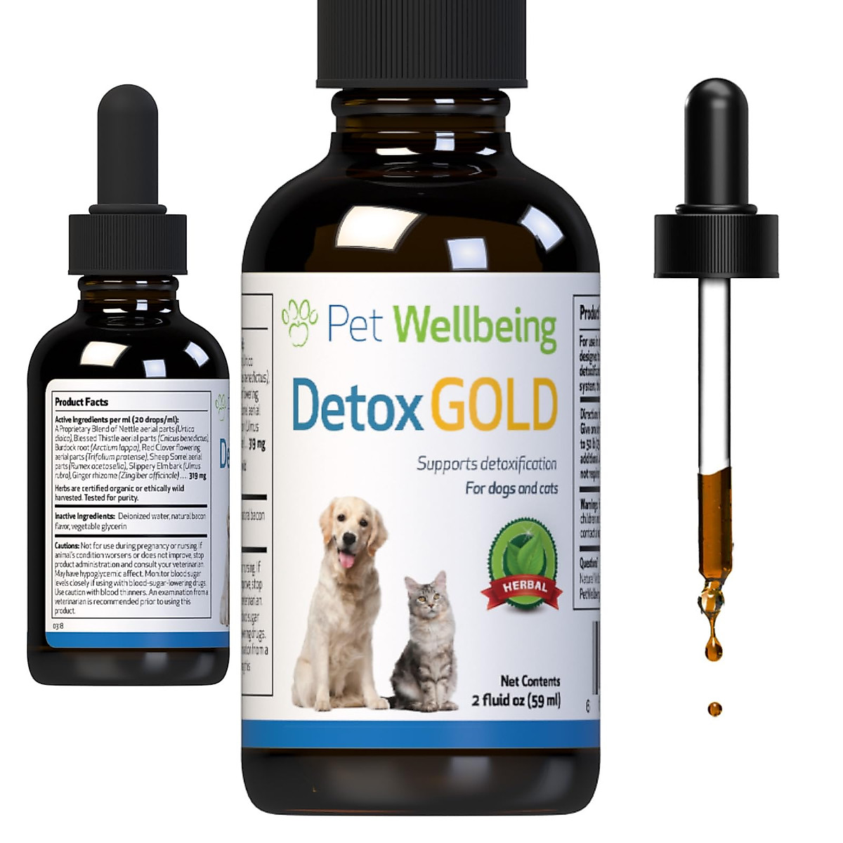 Pet Wellbeing Detox Gold for Cats - Vet-Formulated - Gentle Detoxification & Elimination Support - Natural Herbal Supplement 2 oz (59 ml)